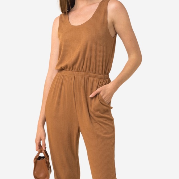 Gilli | Pants & Jumpsuits | Caramel Sleeveless Ribbed Tank Jumpsuit ...